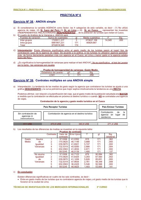 PRÁCTICA Nº 6 Ejercicio Nº 38.- ANOVA simple Ejercicio Nº 39 ...