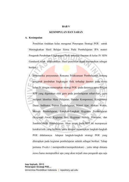 BAB V KESIMPULAN DAN SARAN A. Kesimpulan Penelitian ... BAB V KESIMPULAN DAN SARAN A. Kesimpulan Penelitian ...