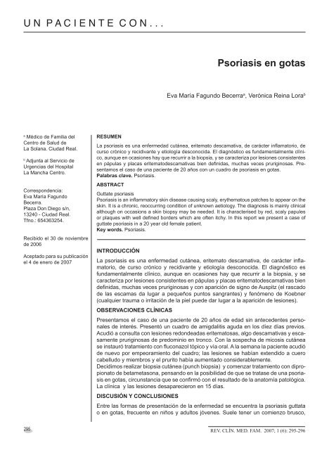 Psoriasis en gotas - Revista Clínica Médica Familiar