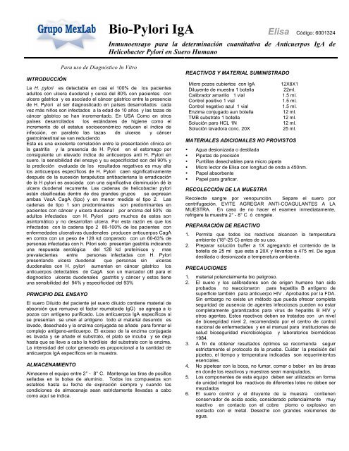 Bio-Pylori IgA Elisa - Grupo MexLab