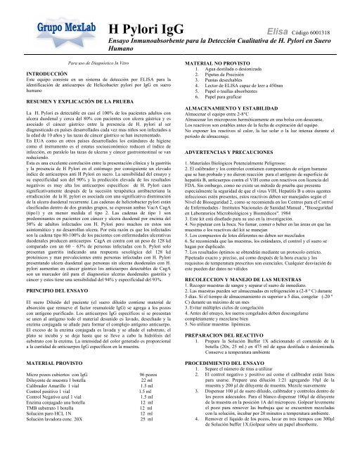 H Pylori IgG Elisa - Grupo MexLab
