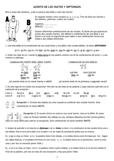 acento gráfico en los diptongos e hiatos - ESPAÑOL PARA TI