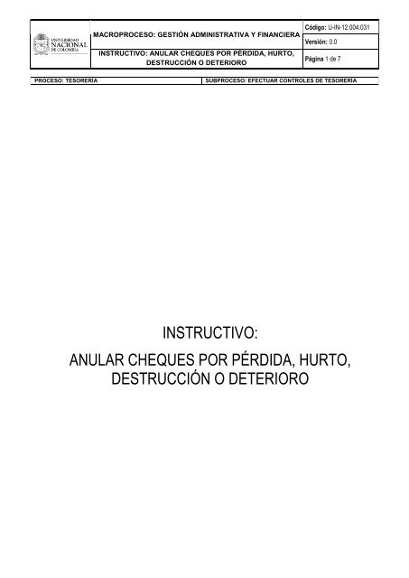 instructivo: anular cheques por pérdida, hurto, destrucción o deterioro