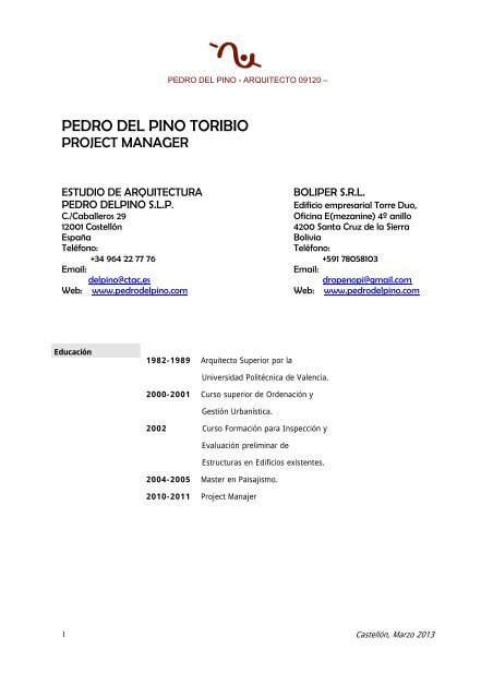 Consulta el CV de Pedro del Pino - Estudio de Arquitectura Pedro ...
