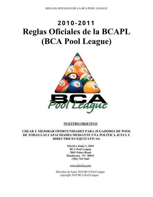 Reglas Oficiales de la BCAPL - BCA Pool League and Programs ...