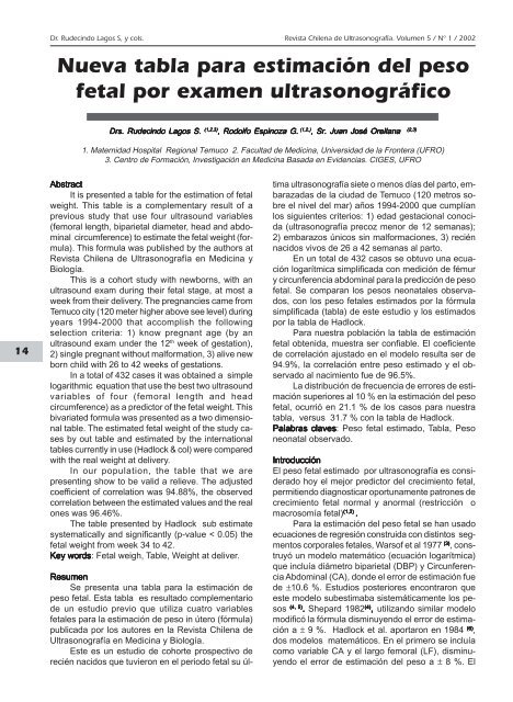 Nueva tabla para estimación del peso fetal por examen ... - ciges