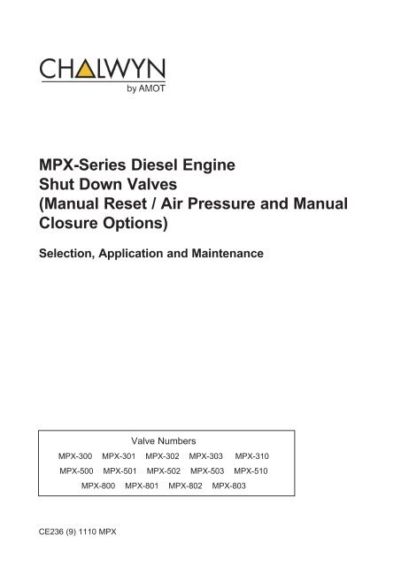 Mpx-Series Diesel Engine Shut Down Valves (Manual ... - Chalwyn