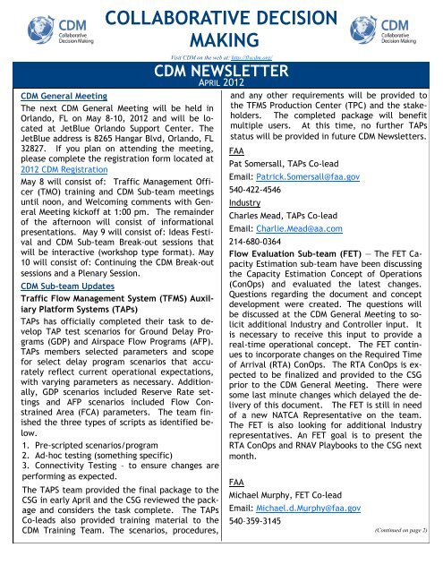 PDF File (593 KB) - Collaborative Decision Making - FAA