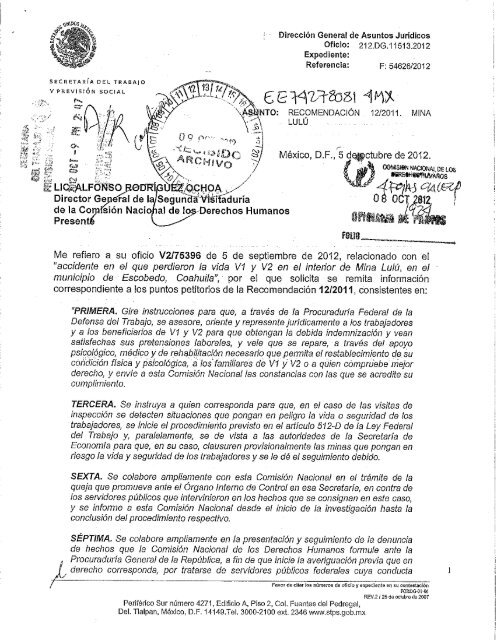 Oficio - Secretaría del Trabajo y Previsión Social Oficio - Secretaría del Trabajo y Previsión Social