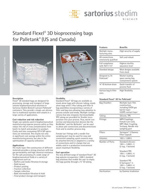 Data Standard Flexel3D Bag for Palletank SPT2005am - Sartorius