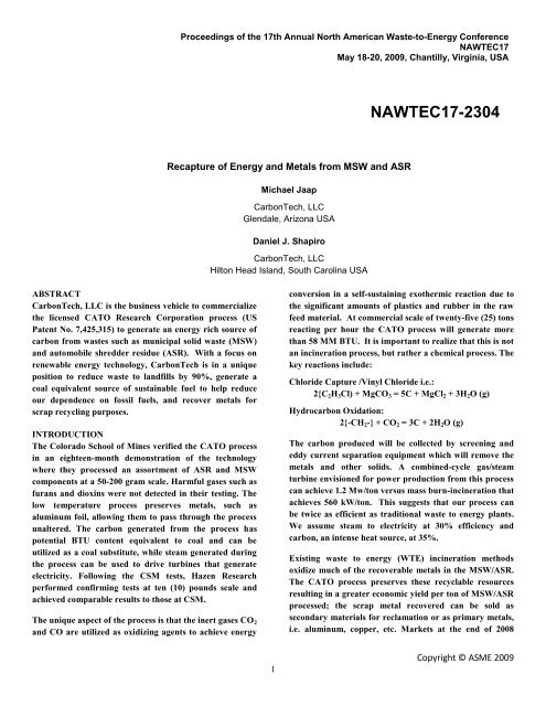 Recapture of Energy and Metals From MSW and ASR