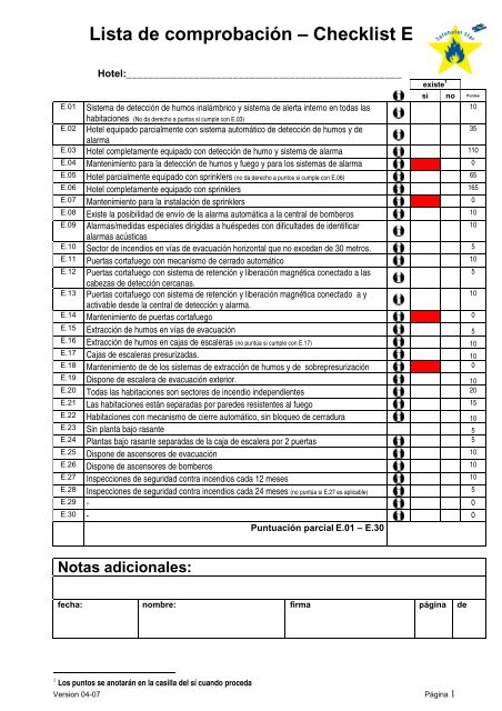 Lista de comprobación – Checklist E