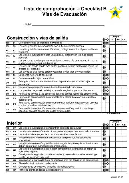 Lista de comprobación – Checklist B Vías de Evacuación
