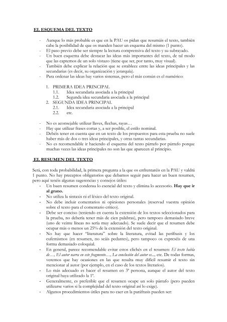 Esquema, resumen y comentario crítico de un texto