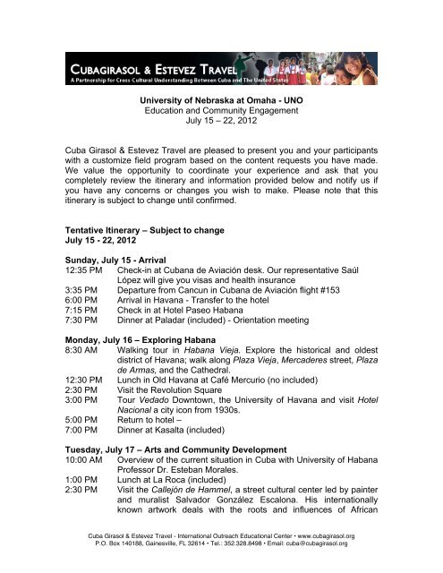 Cuba Study Abroad Trip Itinerary - University of Nebraska Omaha