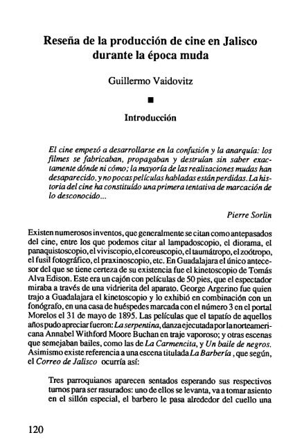 Reseña de la producción de cine en Jalisco durante la época muda