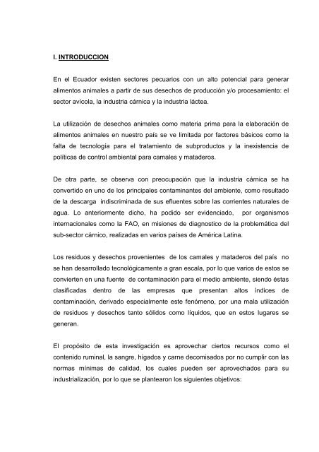 I. INTRODUCCION En el Ecuador existen ... - DSpace ESPOCH