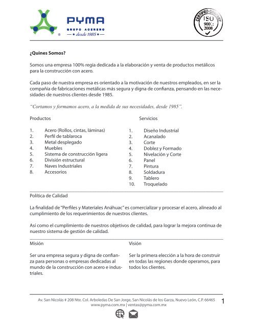 ¿Quines Somos? Somos una empresa 100% regia ... - Pyma.com.mx