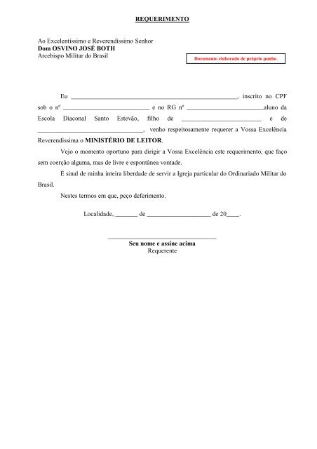 REQUERIMENTO - Escola Diaconal Santo Estevão