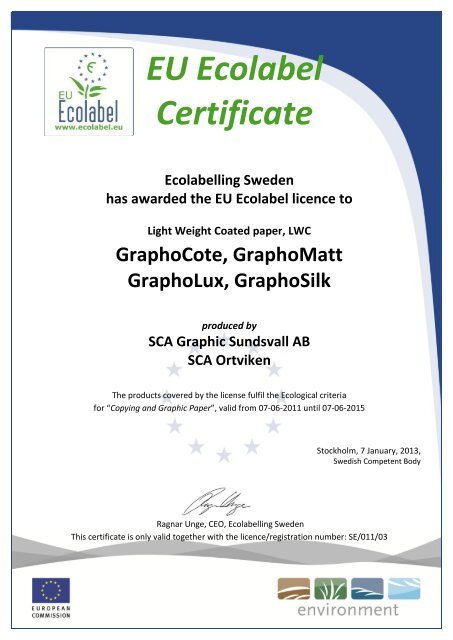 EU Ecolabel Certificate - SCA