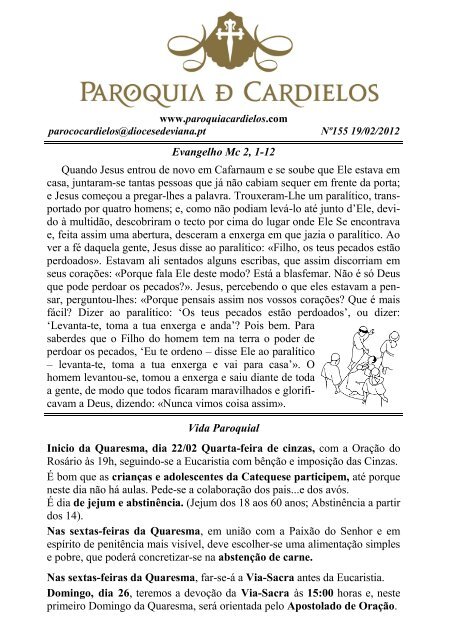 Evangelho Mc 2, 1-12 Quando Jesus entrou de novo em Cafarnaum ...