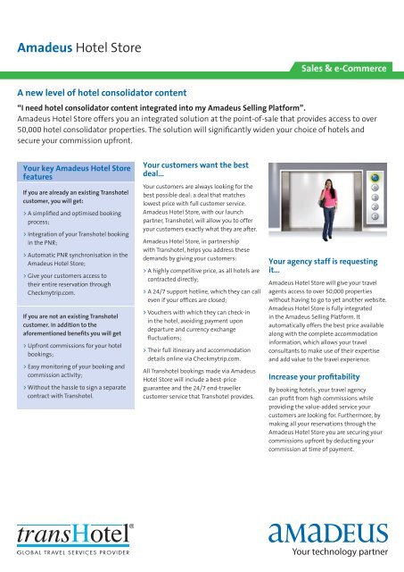Amadeus Hotel Store sales sheet