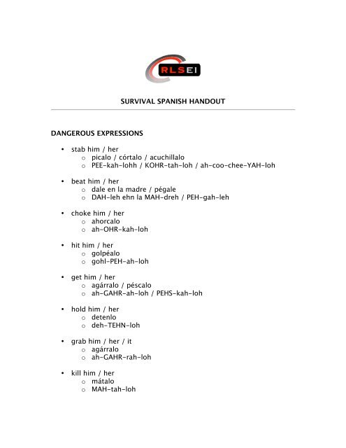 SURVIVAL SPANISH HANDOUT DANGEROUS EXPRESSIONS ...