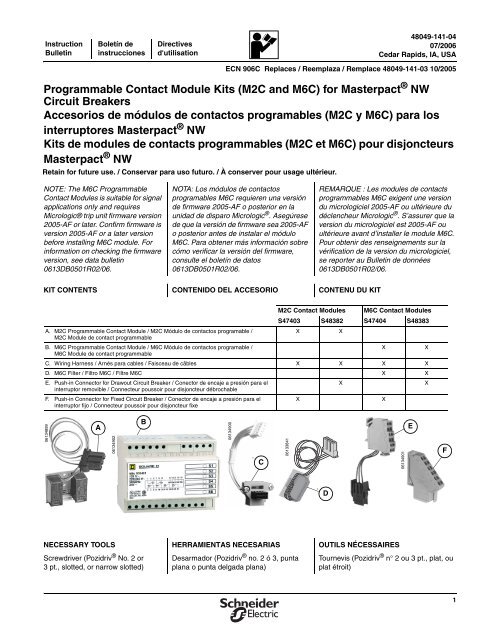 Programmable Contact Module Kits (M2C and ... - Schneider Electric