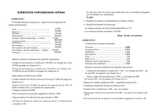 EJERCICIOS CONTABILIDAD LETRAS