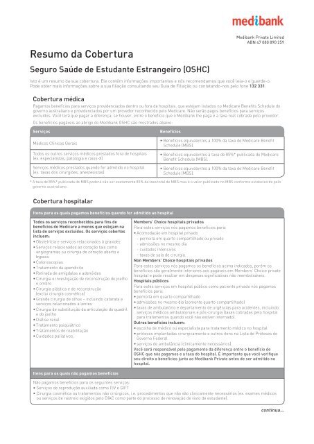 Portuguese - Medibank Private - OSHC Cover Summary.indd