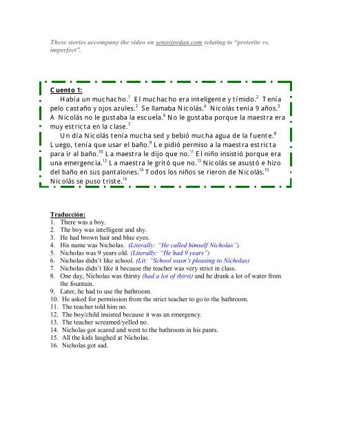 cuentos para preterite vs imperfect