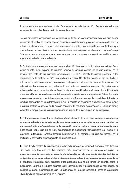 El idiota Elvira Lindo 1. Idiota es aquel que padece idiocia ... - Bell ...