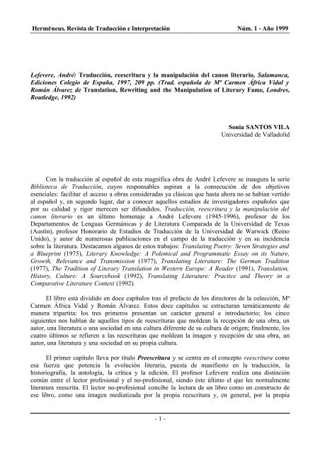 Lefevere, André: Traducción, reescritura y la manipulación del ...