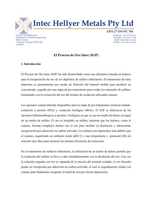 El Proceso de Oro Intec (IGP) - Intec Ltd