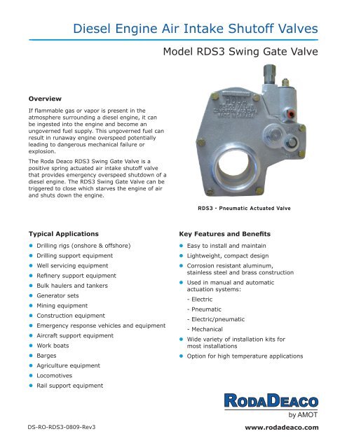 Diesel Engine Air Intake Shutoff Valves RODADEACO - Amot