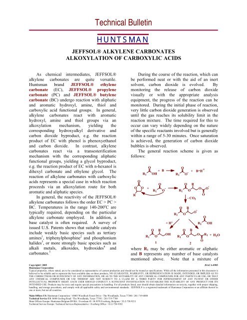 JEFFSOL Alkylene Carbonates Alkoxylation of Carboxylic Acids