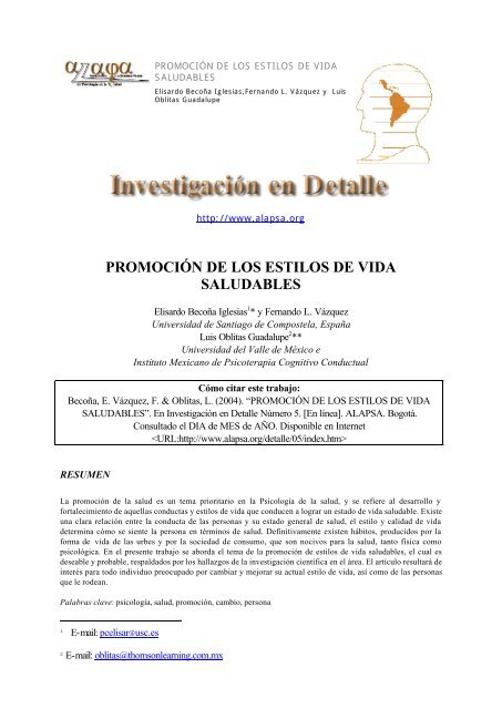 PROMOCIÓN DE LOS ESTILOS DE VIDA SALUDABLES - Alapsa