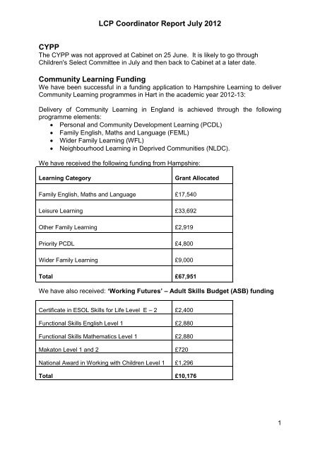LCP Coordinator's report