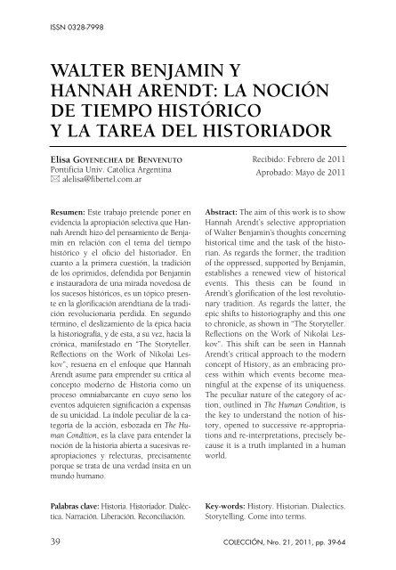 walter benjamin y hannah arendt - Universidad Católica Argentina