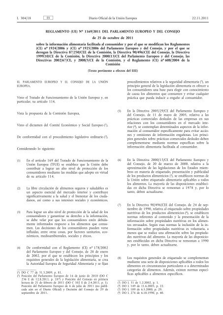 Reglamento (UE) no 1169/2011 del Parlamento Europeo ... - EUR-Lex