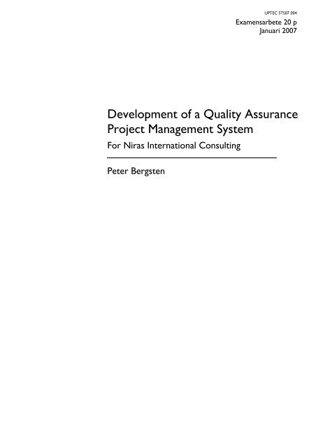 Development of a Quality Assurance Project Management System