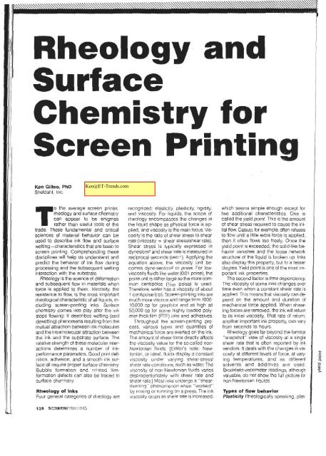Rheology and Surface Chemistry for Screen Printing - ET-Trends