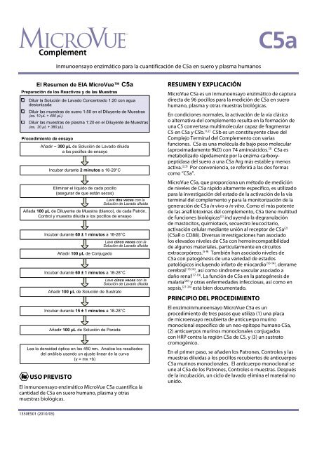 MicroVue™ C5a EIA Kit, Spanish - Quidel