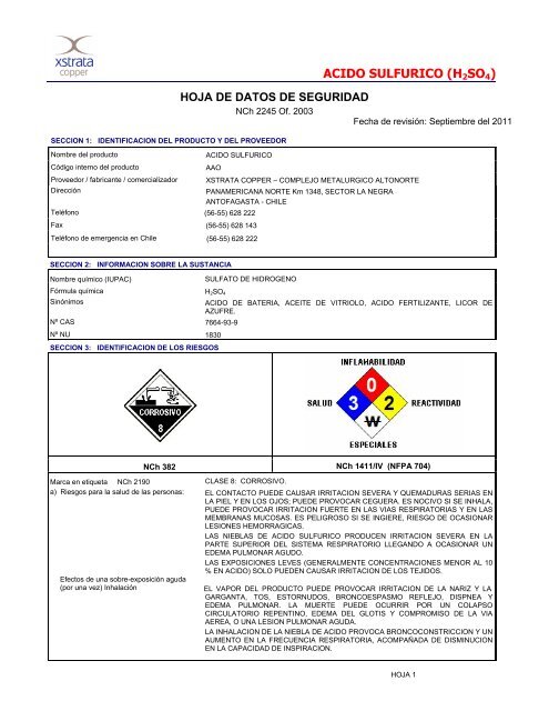 ACIDO SULFURICO (H2SO4) - Xstrata Copper