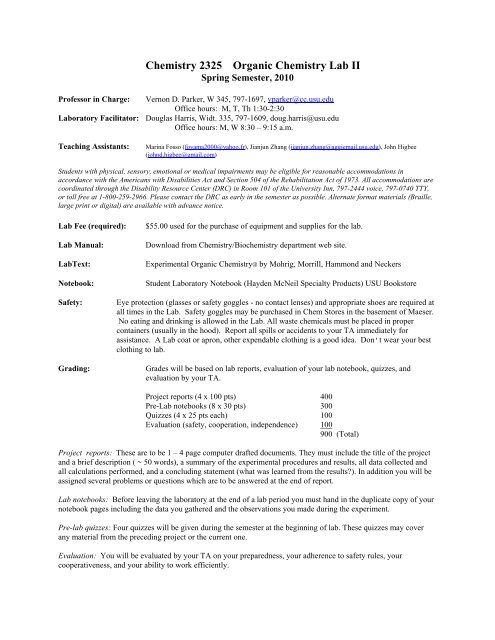 CHEM 2325 - Organic Chemistry Lab II - Chemistry Department