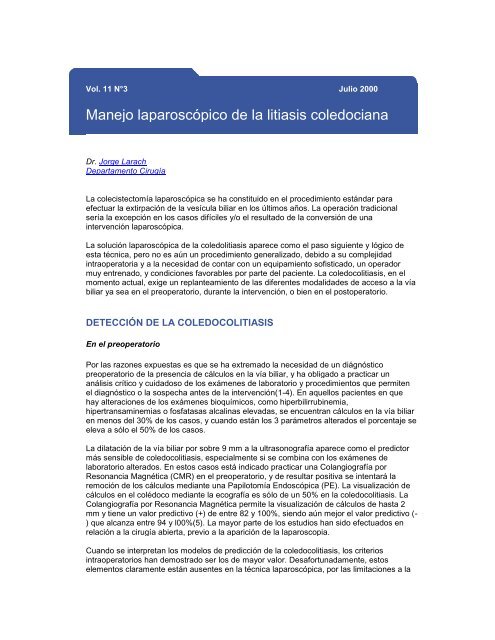 Manejo laparoscópico de la litiasis coledociana - Clínica Las Condes