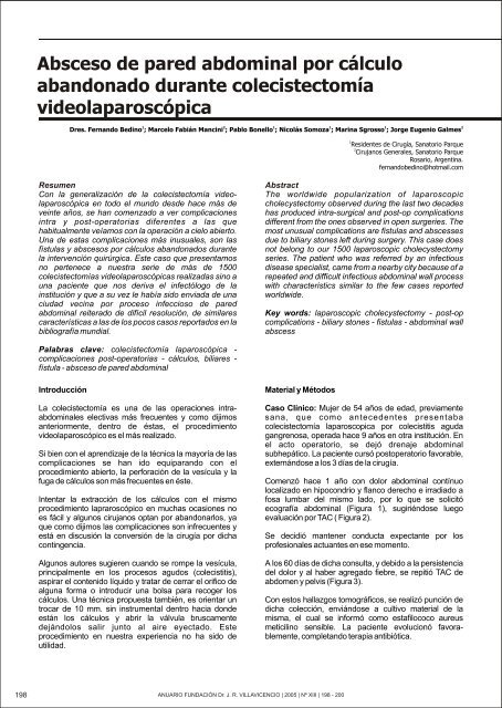 Absceso de pared abdominal por cálculo abandonado durante ...