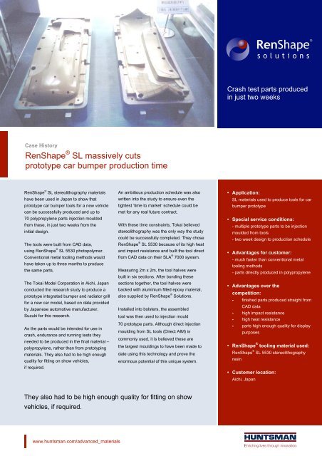 Renshape SL massively cuts prototype car bumper production time