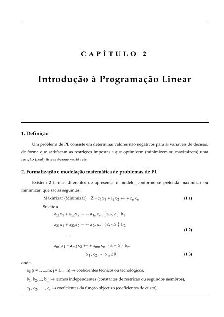CAPÍTULO 2 Introdução à Programação Linear
