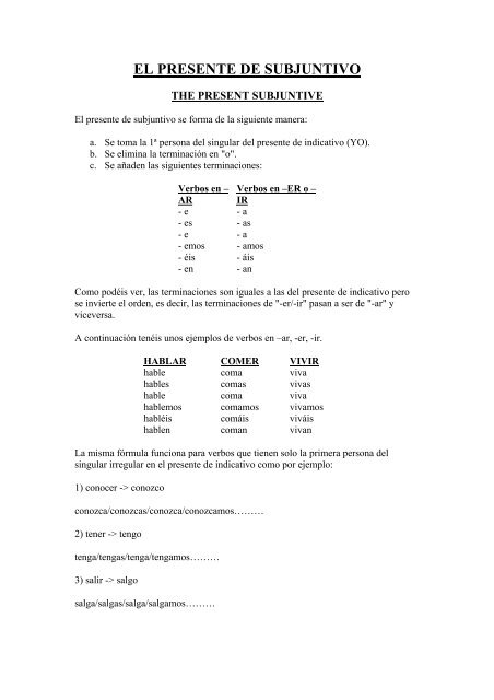 el presente de subjuntivo - Spanish - The University of Hong Kong